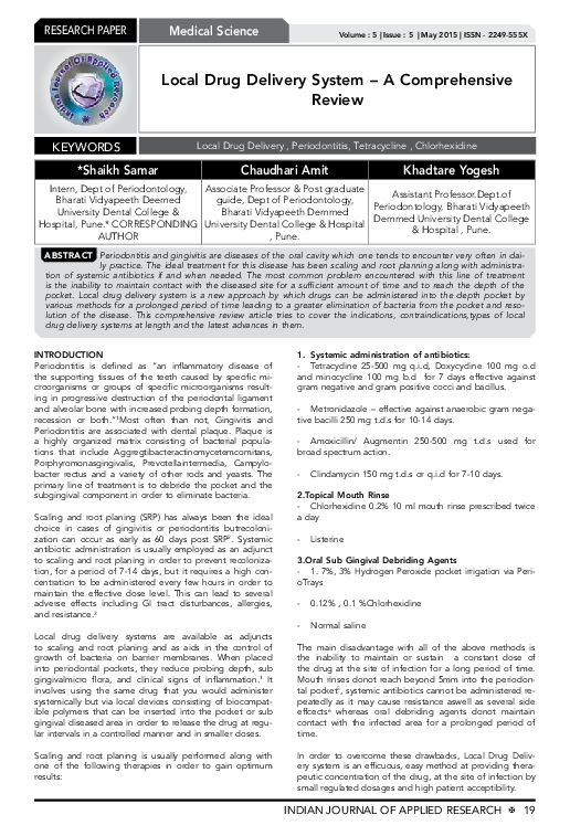 (PDF) Local Drug Delivery System – A Comprehensive Review