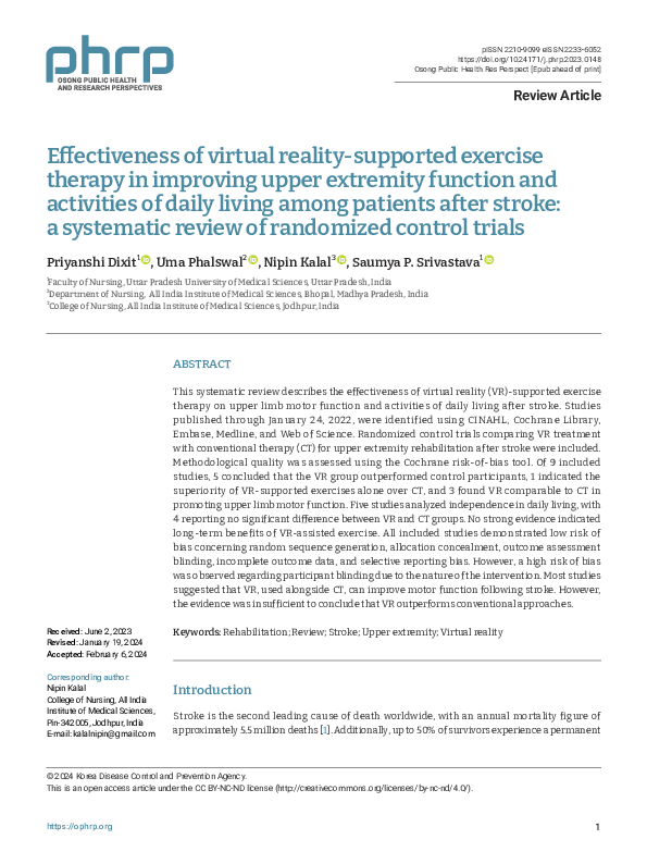(PDF) Effectiveness of virtual reality-supported exercise therapy in improving upper extremity ...
