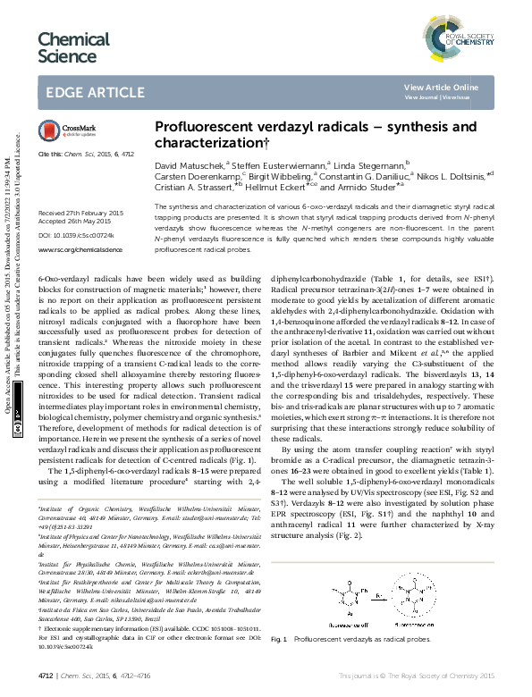 (PDF) Profluorescent verdazyl radicals – synthesis and characterization