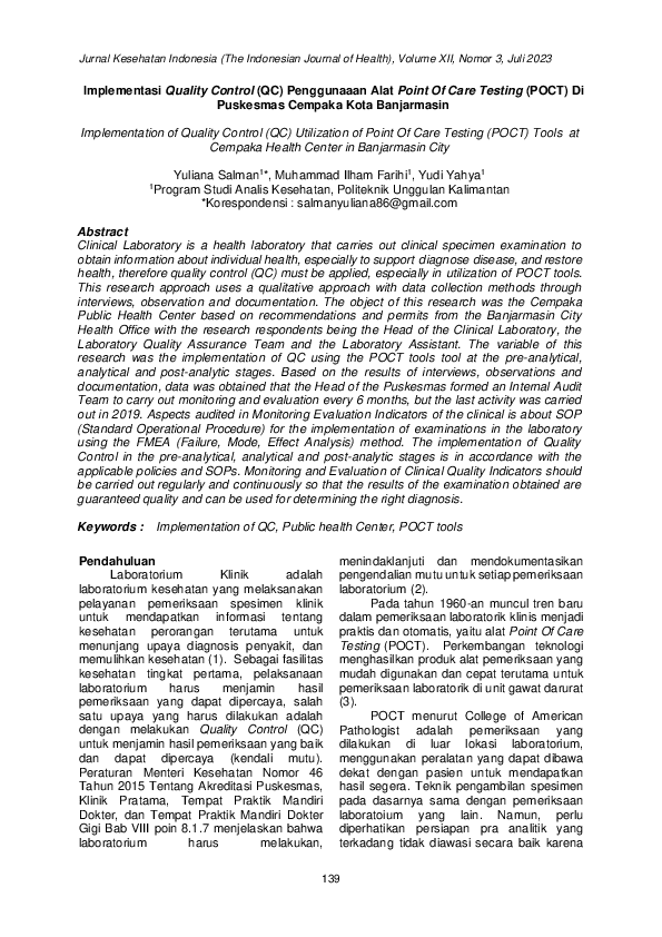(PDF) Implementasi Quality Control (QC) Penggunaaan Alat Point Of Care ...