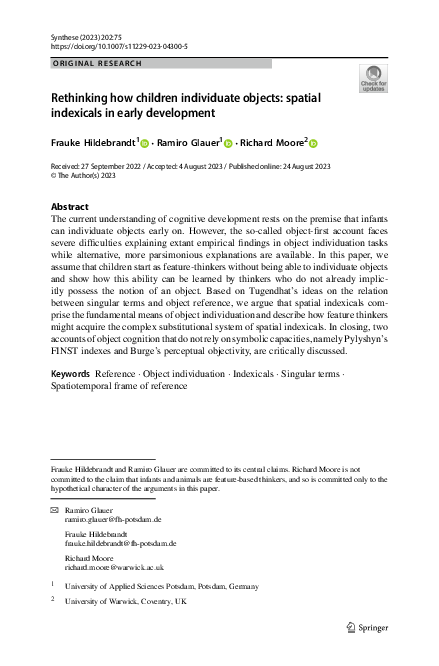 (PDF) Rethinking how children individuate objects: spatial indexicals in early development ...