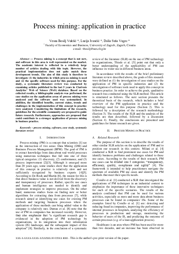 (PDF) Process Mining: Application in Practice