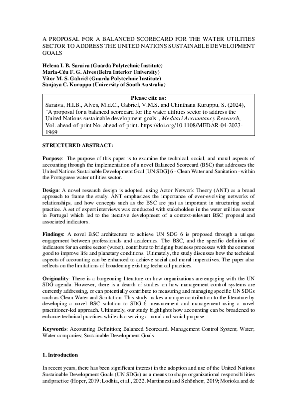 (PDF) A PROPOSAL FOR A BALANCED SCORECARD FOR THE WATER UTILITIES ...