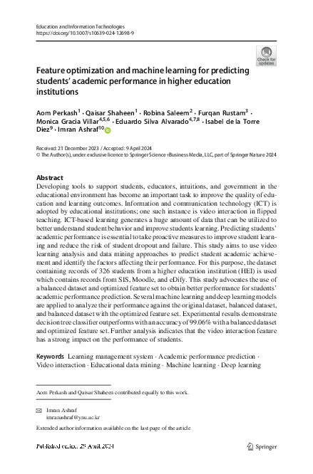 (PDF) Feature optimization and machine learning for predicting students ...