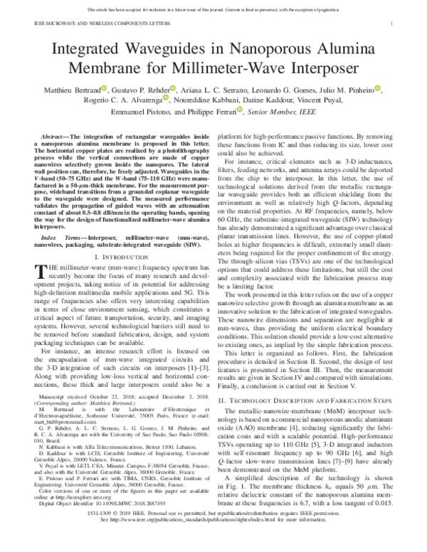 (PDF) Integrated Waveguides in Nanoporous Alumina Membrane for ...