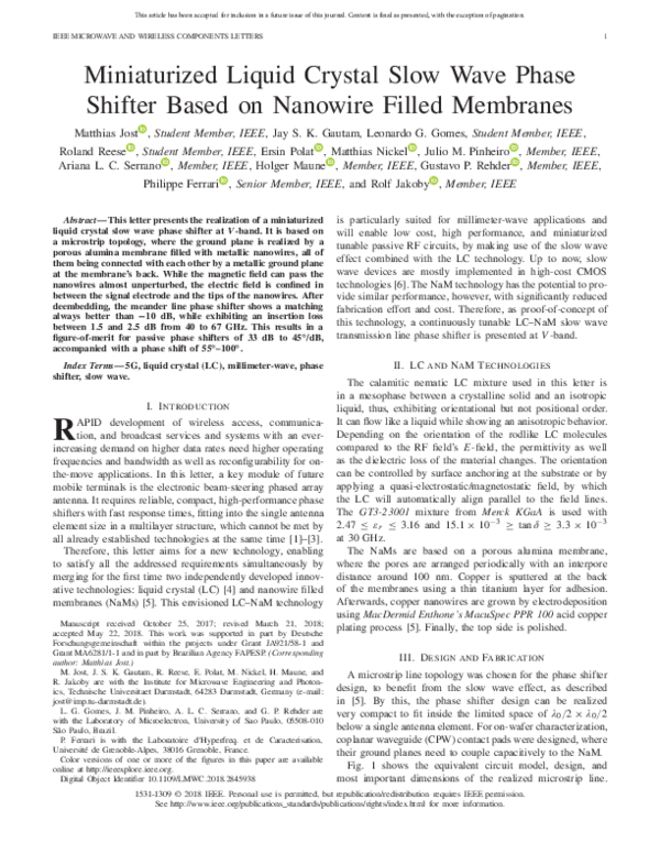 (PDF) Miniaturized Liquid Crystal Slow Wave Phase Shifter Based on ...