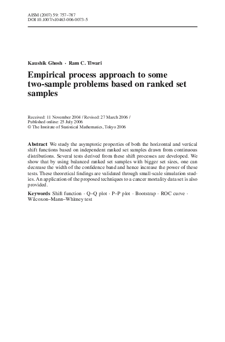 (PDF) Empirical process approach to some two-sample problems based on ranked set samples