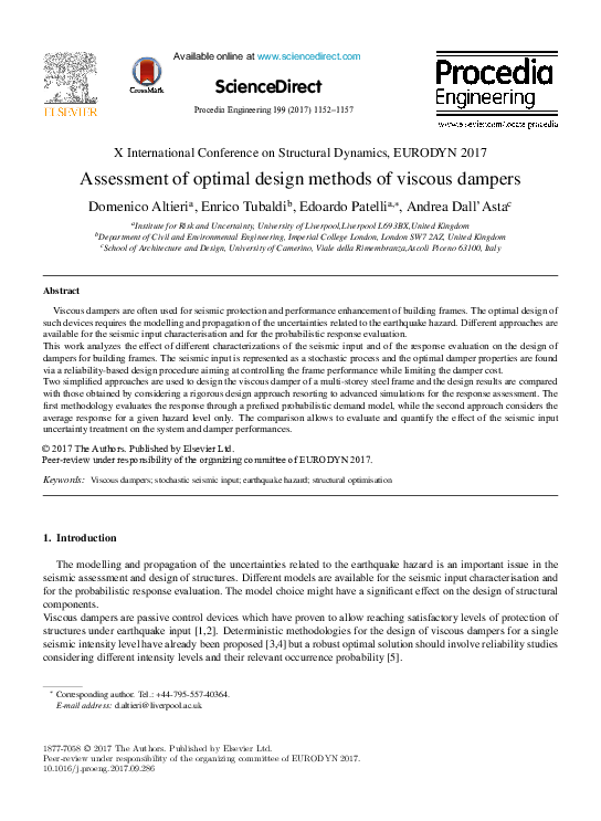 (PDF) Assessment of optimal design methods of viscous dampers