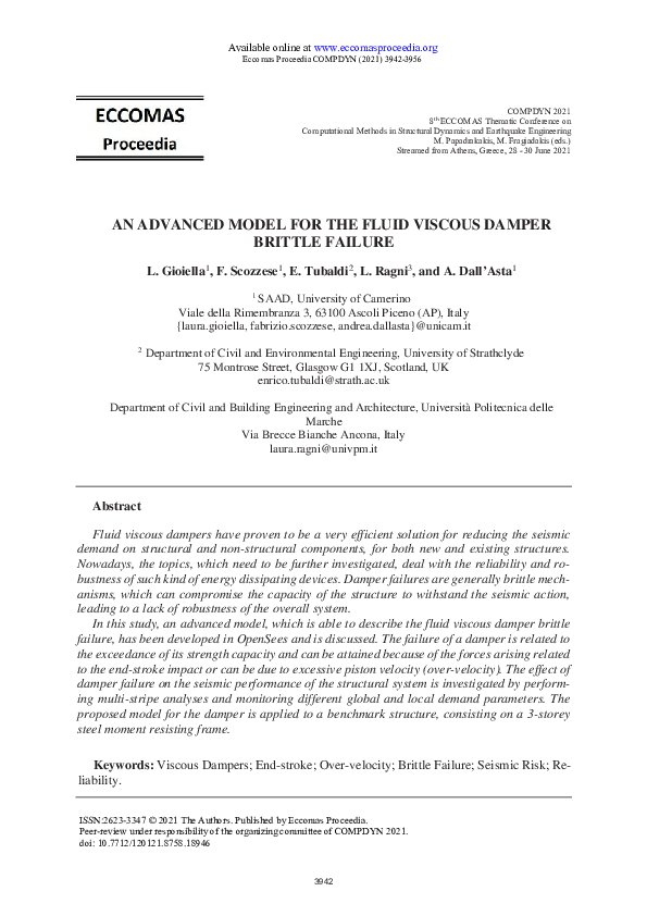(PDF) An Advanced Model for the Fluid Viscous Damper Brittle Failure ...