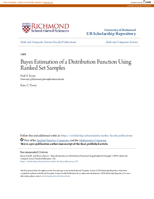 Pdf Bayes Estimation Of A Distribution Function Using Ranked Set Samples