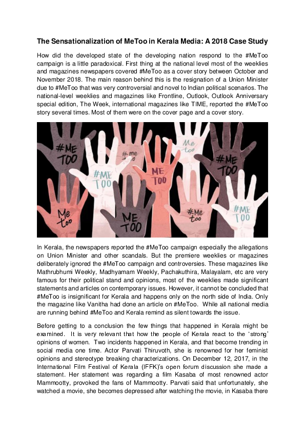 (PDF) The Sensationalization of MeToo in Kerala Media: A 2018 Case Study