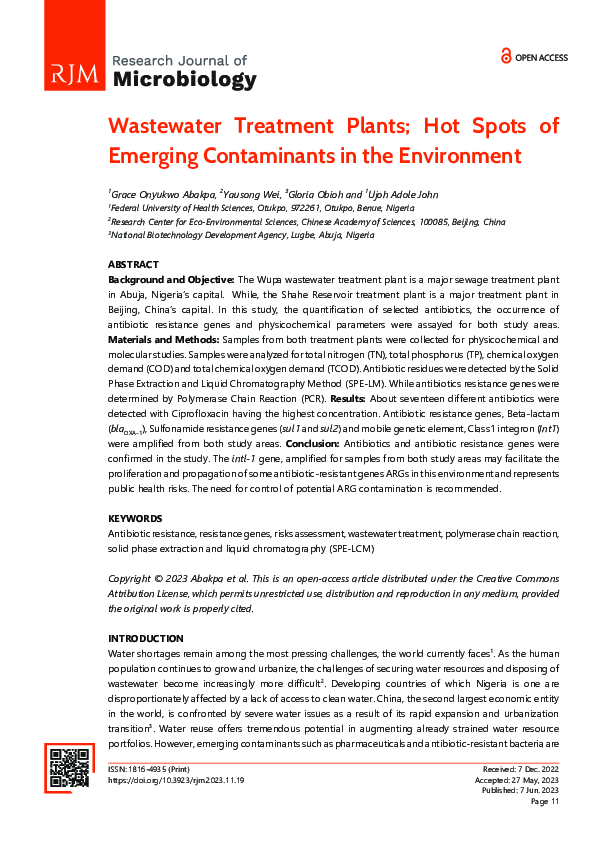 (PDF) Wastewater Treatment Plants; Hot Spots of Emerging Contaminants in the Environment