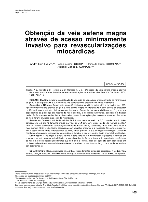 (PDF) Obtenção da veia safena magna através de acesso minimamente ...