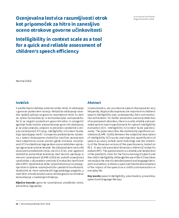 (PDF) Intelligibility in Context Scale as a Tool for a Quick and ...