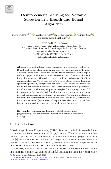 Pdf Reinforcement Learning For Variable Selection In A Branch And