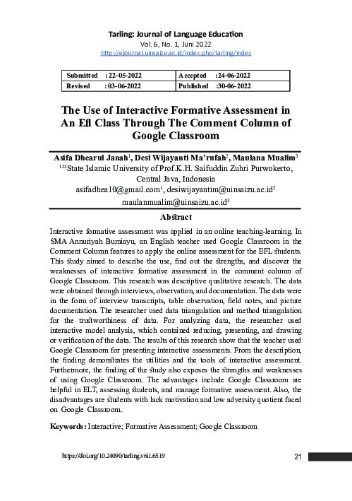(PDF) Use of Interactive Formative Assessment in an EFL Class Through ...