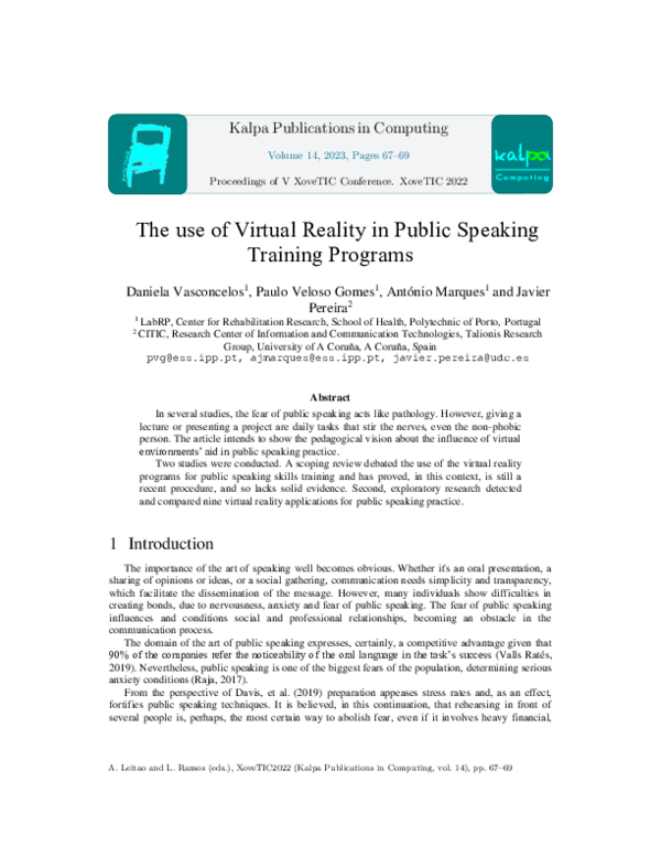 (PDF) The use of Virtual Reality in Public Speaking Training Programs