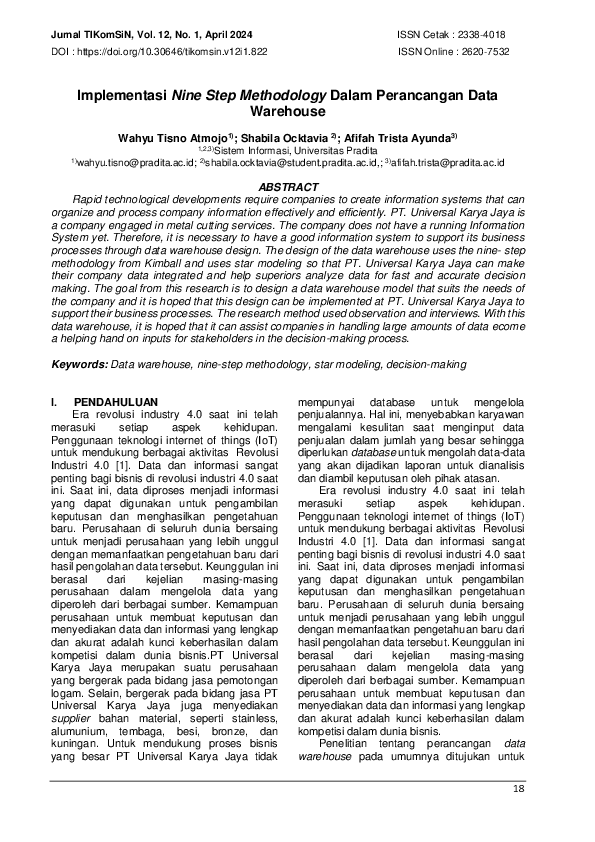 (PDF) Implementasi Nine Step Methodology Dalam Perancangan Data Warehouse