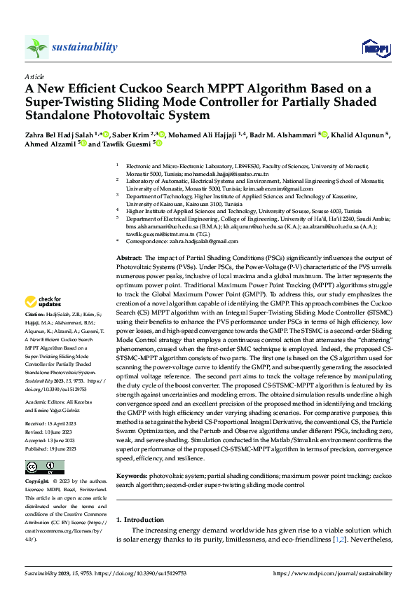 (PDF) A New Efficient Cuckoo Search MPPT Algorithm Based on a Super ...
