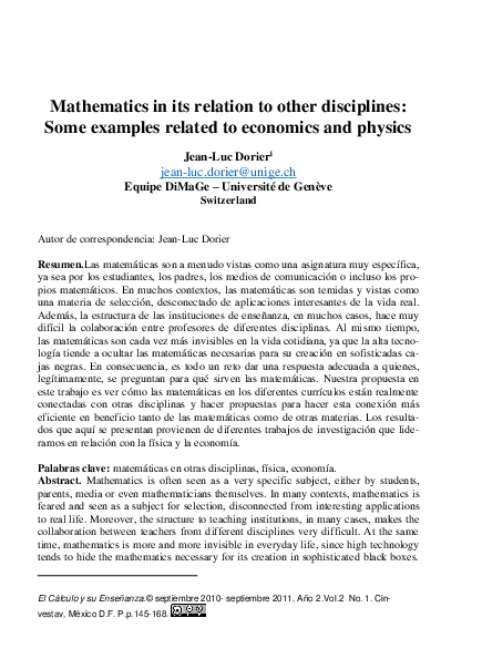 (PDF) Mathematics in its relation to other disciplines. Some examples ...