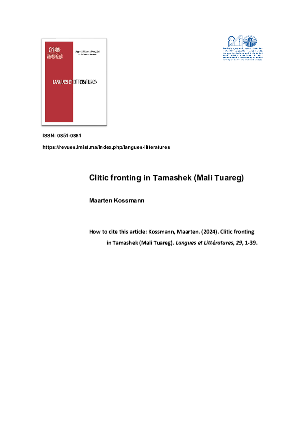 (PDF) Clitic fronting in Tamashek (Mali Tuareg) (2024)