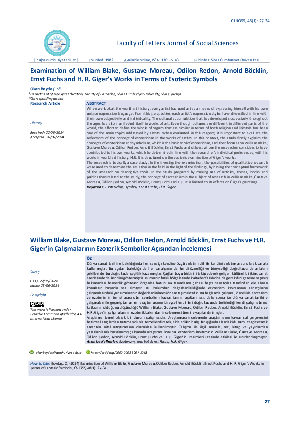 (PDF) Wi̇lli̇am Blake, Gustave Moreau, Odilon Redon, Arnold Böcklin ...