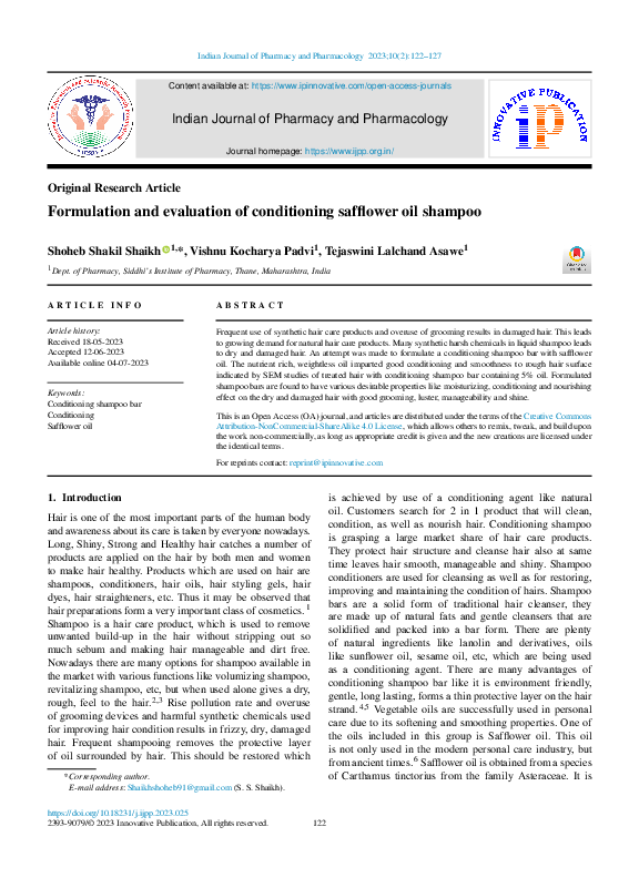 (PDF) Formulation and evaluation of conditioning safflower oil shampoo
