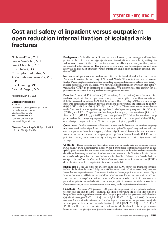 (PDF) Cost and safety of inpatient versus outpatient open reduction ...
