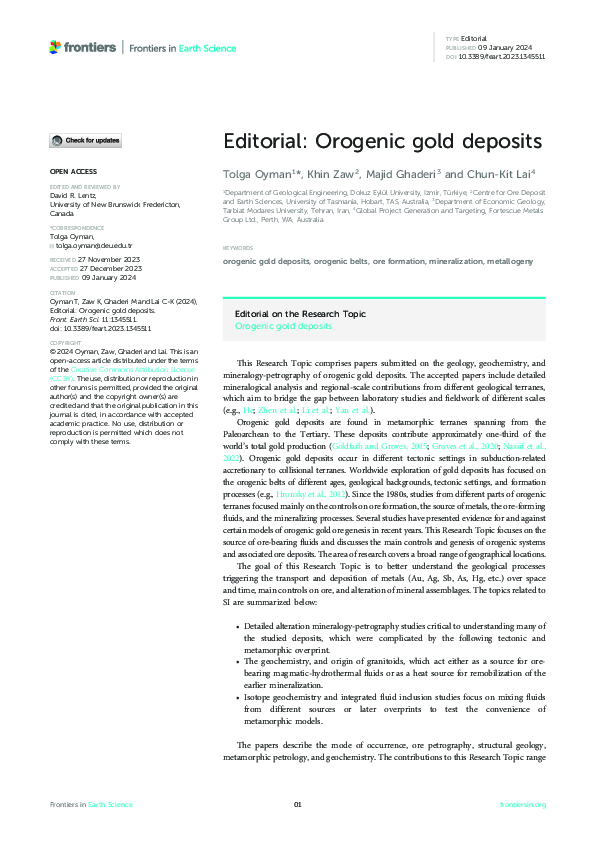 (PDF) Editorial: Orogenic gold deposits