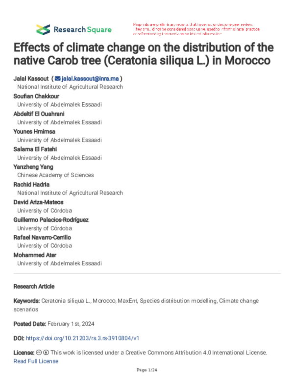 (PDF) Effects of climate change on the distribution of the native Carob ...