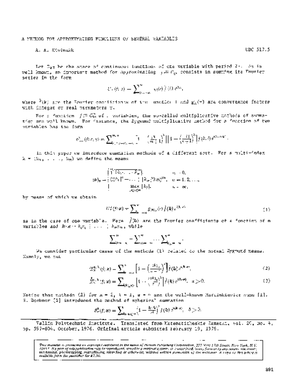 (PDF) A method for approximating functions of several variables