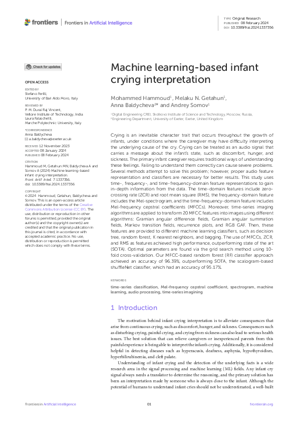(PDF) Machine learning-based infant crying interpretation