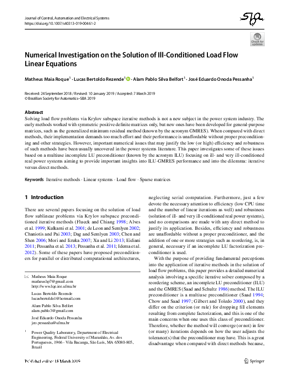 Pdf Investigating Ilu Gmres For Ill Conditioned Load Flow Problems