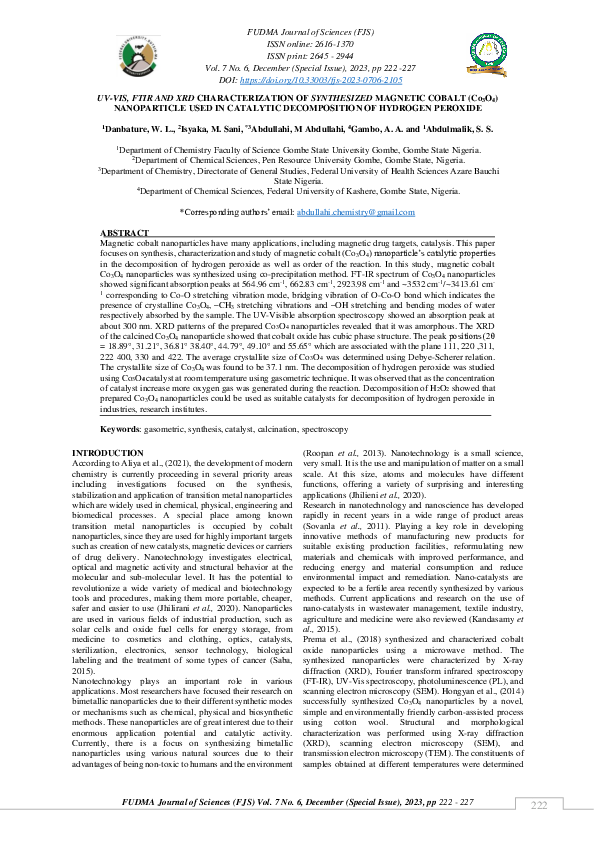 (PDF) UV-VIS, FTIR AND XRD CHARACTERIZATION OF SYNTHESIZED MAGNETIC ...