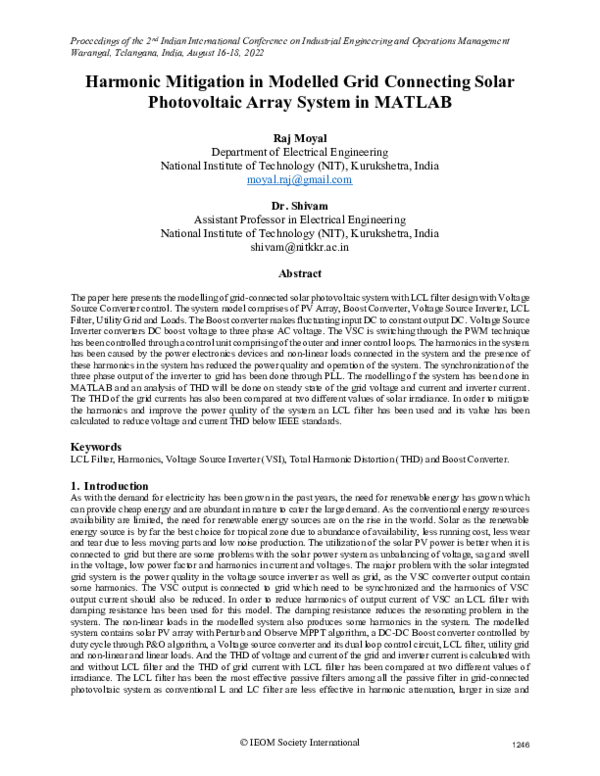 (PDF) Harmonic Mitigation in Modelled Grid Connecting Solar Photovoltaic Array System in MATLAB