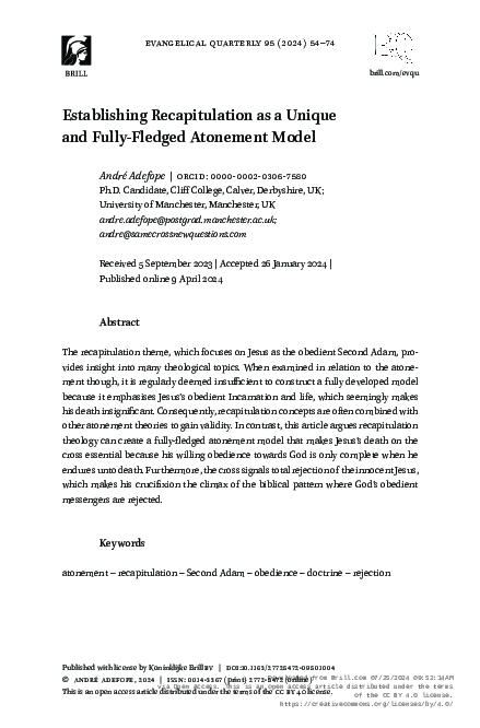 (PDF) Recapitulation as a Complete Atonement Model