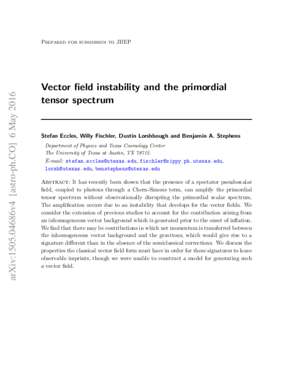 (PDF) Vector field instability and the primordial tensor spectrum