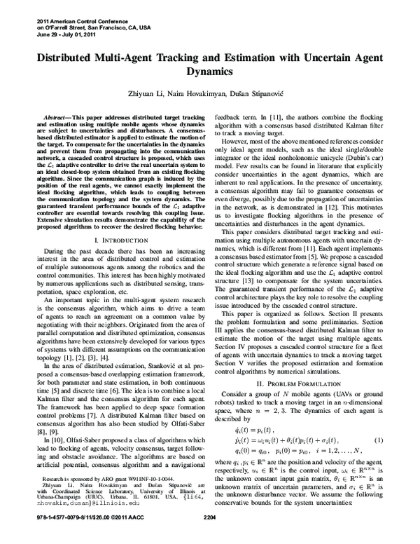 (PDF) Distributed multi-agent tracking and estimation with uncertain agent dynamics