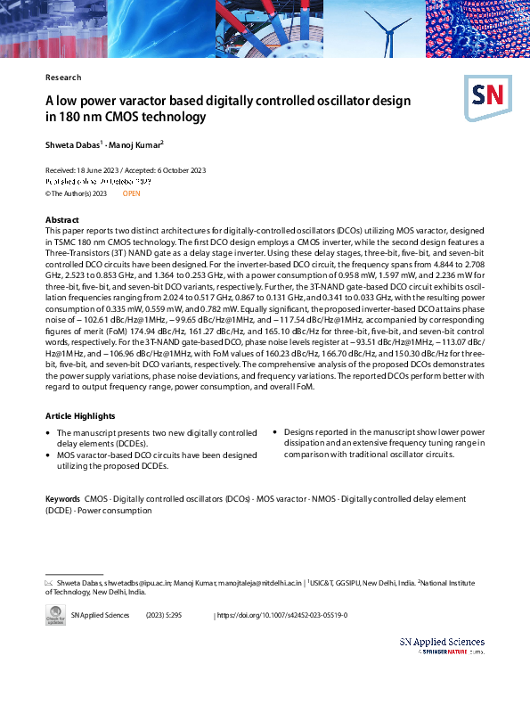 (PDF) A low power varactor based digitally controlled oscillator design in 180 nm CMOS technology