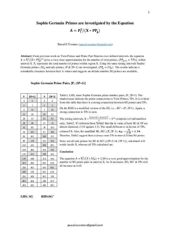 (PDF) Sophie Germain Primes are investigated by the Equation