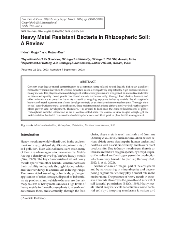 (PDF) Heavy Metal Resistant Bacteria in Rhizospheric Soil: A Review