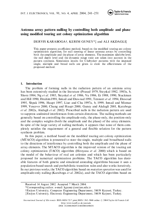 (PDF) Antenna Array Nulling via Ant Colony Algorithm