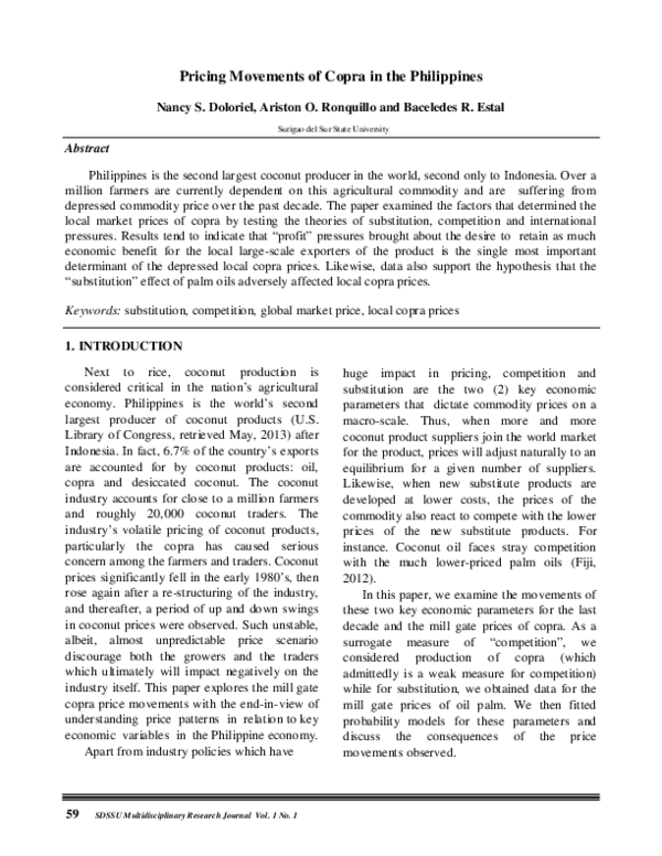 (PDF) Pricing Movements of Copra in the Philippines