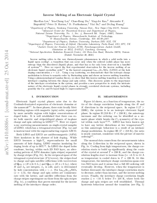 (PDF) Inverse Melting of an Electronic Liquid Crystal