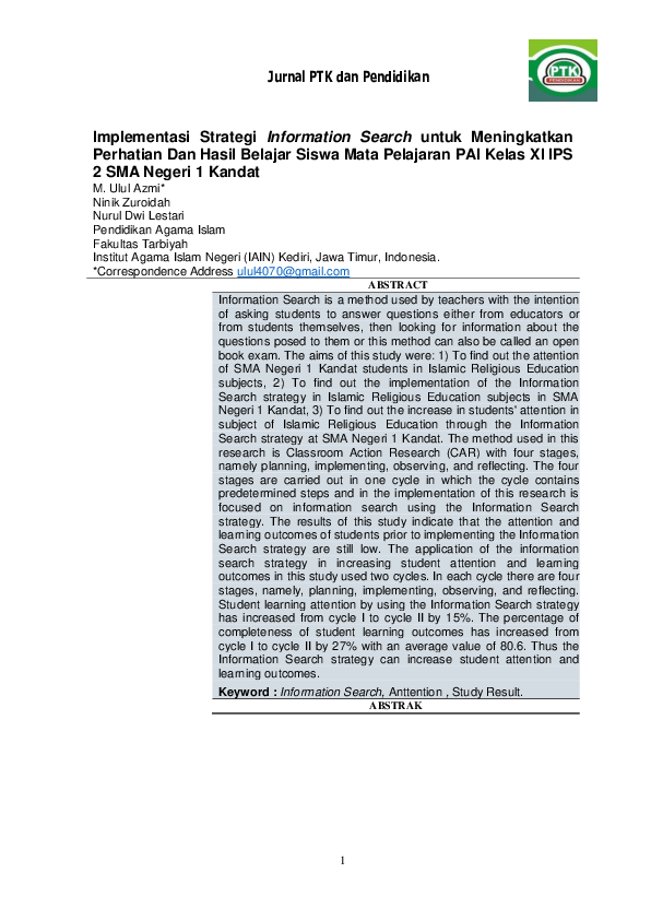 (PDF) Jurnal PTK dan Pendidikan