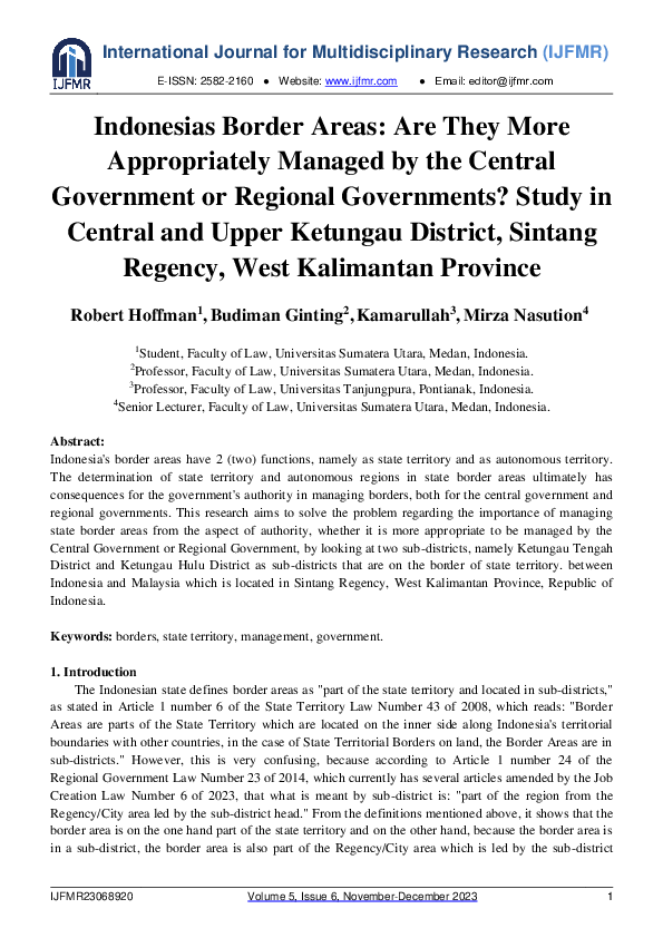 (PDF) Indonesia's Border Areas : Are They More Appropriately Managed by ...