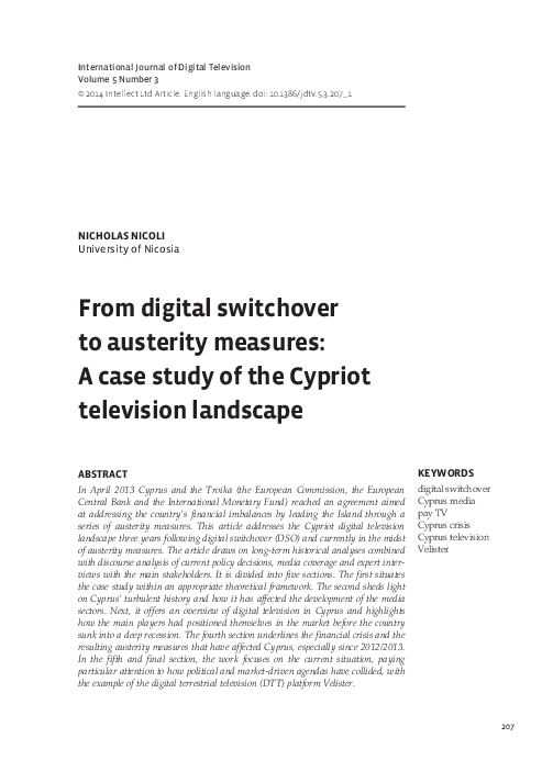 (PDF) Cypriot Television Landscape: Digital Switchover and Austerity
