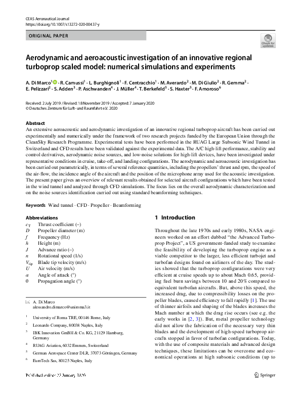 (PDF) Aerodynamic and aeroacoustic investigation of an innovative regional turboprop scaled ...