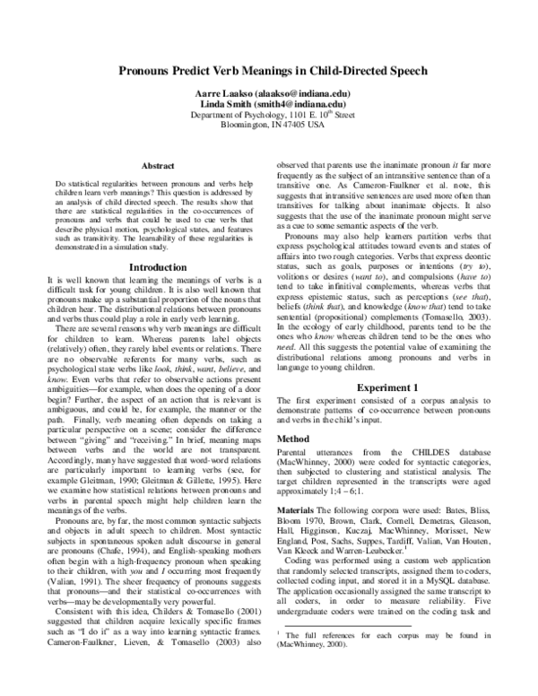(PDF) Pronouns predict verb meanings in child-directed speech