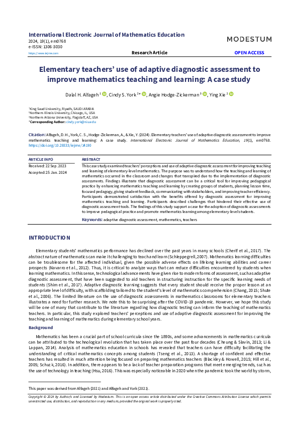 (PDF) Elementary teachers’ use of adaptive diagnostic assessment to ...